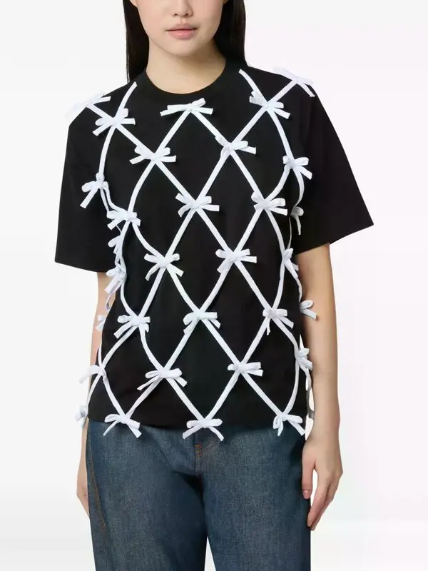Moschino Bow-embellished Latticework T-shirt - Black