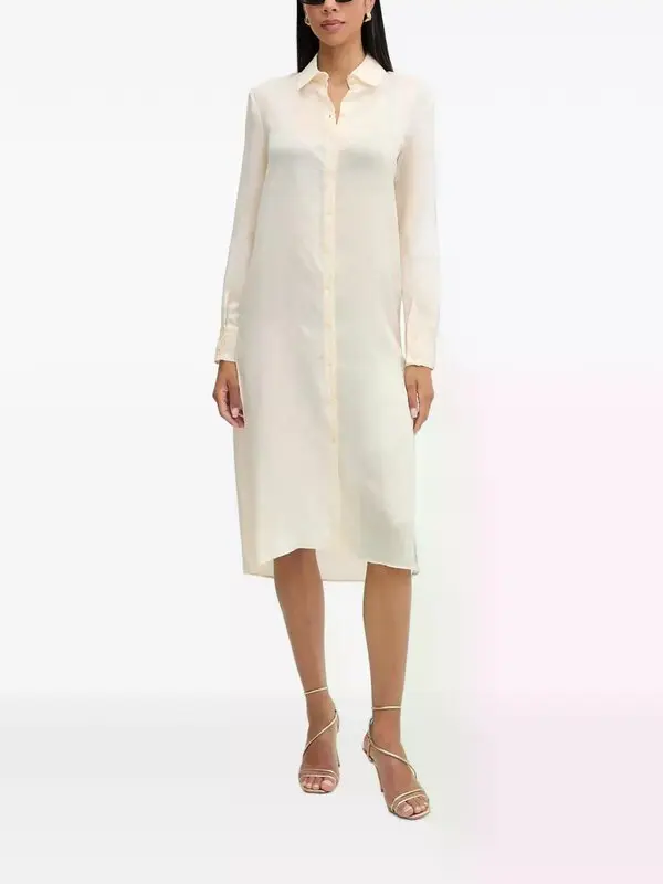 Patrizia Pepe Satin Finish Button-down Midi Dress With Side Slits - Neutrals