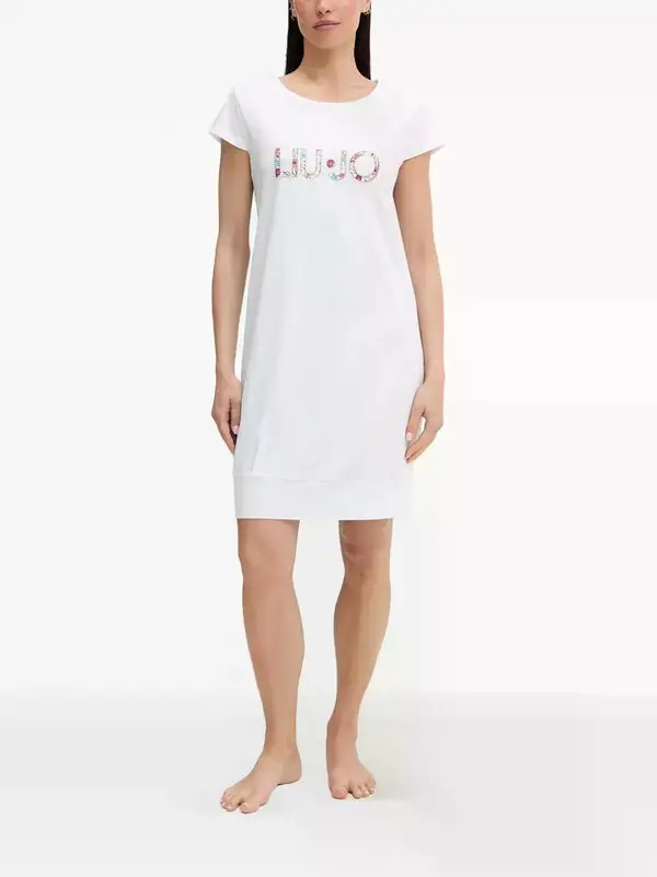 Liu Jo Floral Logo Embellished Short Sleeve Midi Dress - White