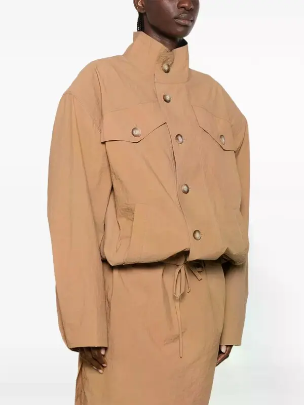 A.M.G. High-neck Button-up Jacket With Crinkled Texture