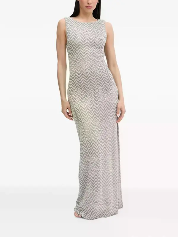 Liu Jo Chevron-knit Sleeveless Maxi Dress - Silver