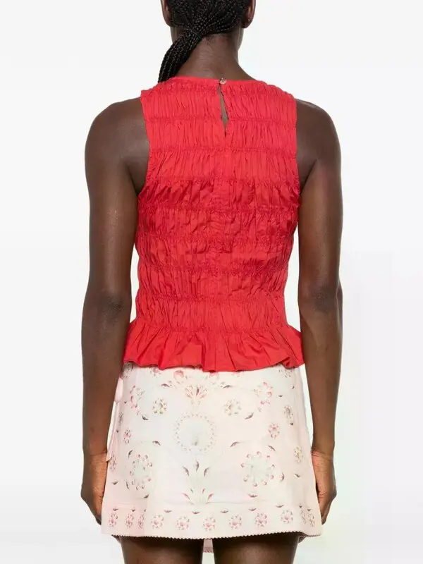 Faithfull The Brand Cales Smocked Peplum Top - Red