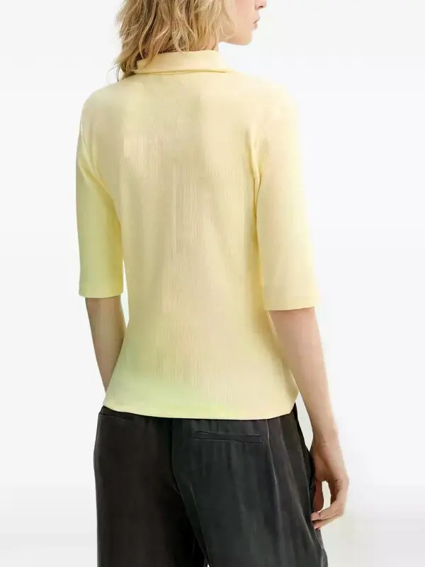 GESTUZ Ribbed Elbow-sleeve Polo Shirt - Yellow