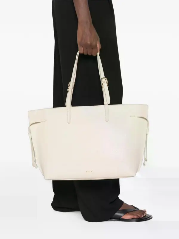 Furla Grained Leather Tote Bag With Buckle Detail - Neutrals