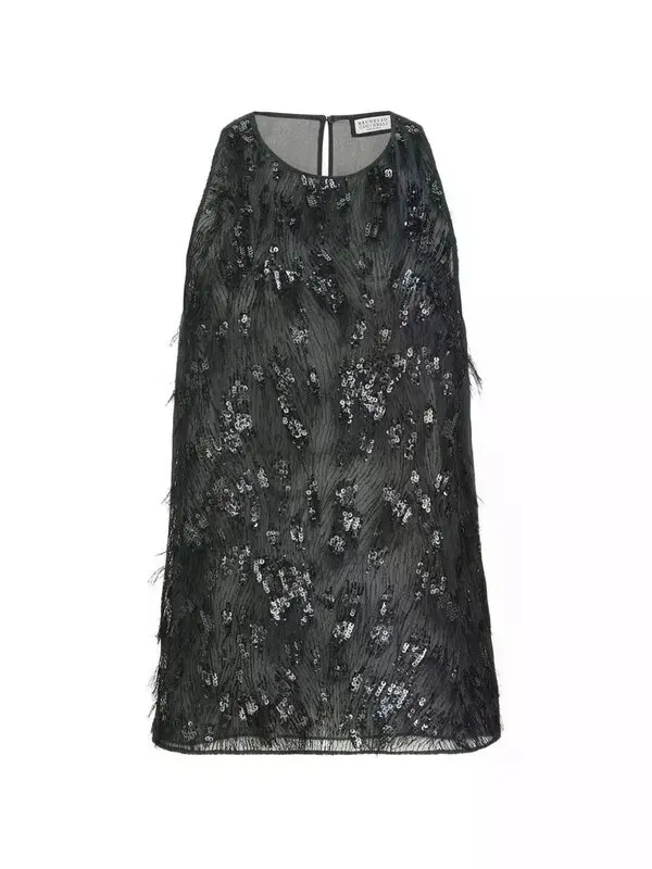 Brunello Cucinelli Sequined Silk Top With Lynx Embroidery