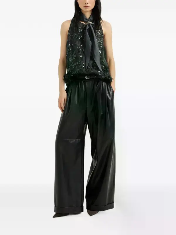 Brunello Cucinelli Sequined Silk Top With Lynx Embroidery