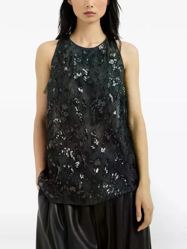 Brunello Cucinelli Sequined Silk Top With Lynx Embroidery