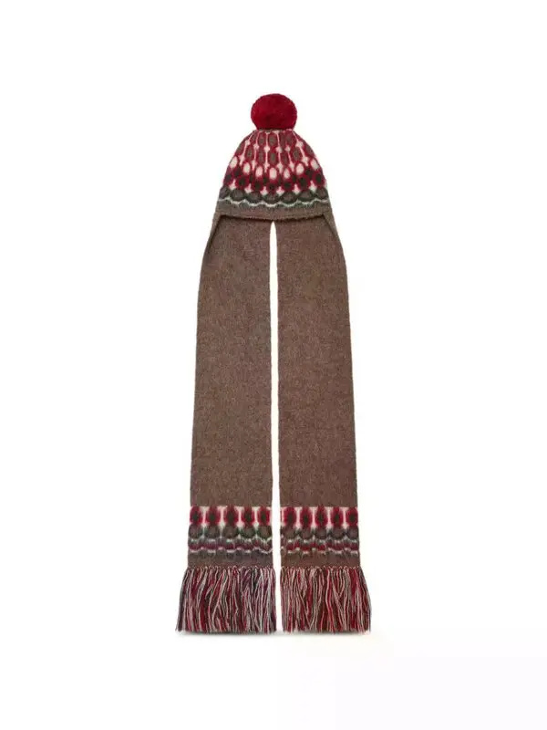 MAISON MARGIELA Fair Isle Scarf With Fringe - Brown