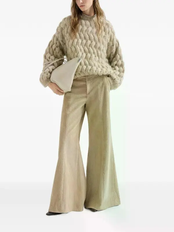 Brunello Cucinelli Cotton Corduroy Wide-flare Trousers With Monili Embellishment