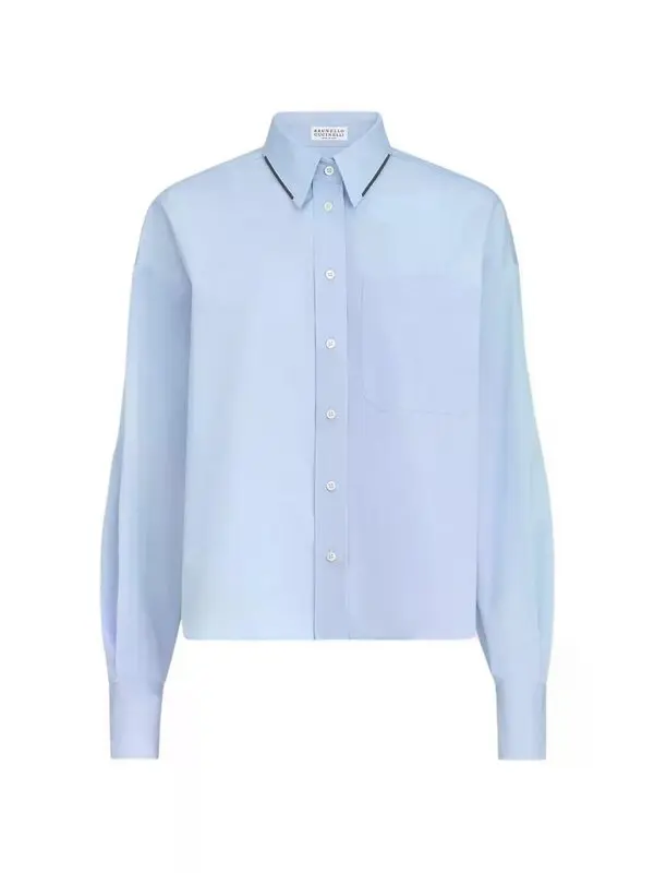 Brunello Cucinelli Cotton Poplin Shirt With Monili Detail - Blue