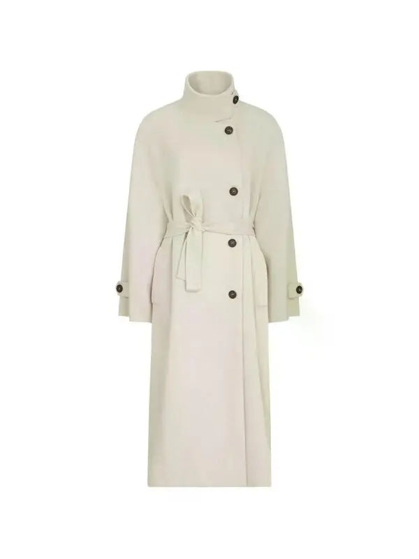 Brunello Cucinelli Cashmere-beaver Double Cloth Coat With Monili Embellishment - Neutrals