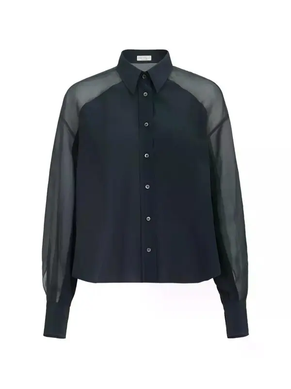 Brunello Cucinelli Silk Crêpe De Chine Shirt With Monili Embroidery - Blue