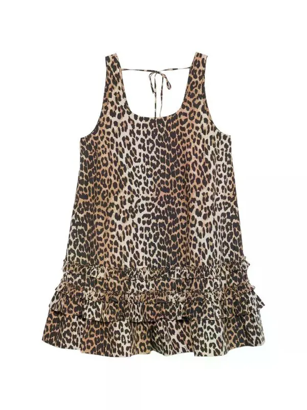 GANNI Leopard Print Ruffled Mini Dress - Neutrals