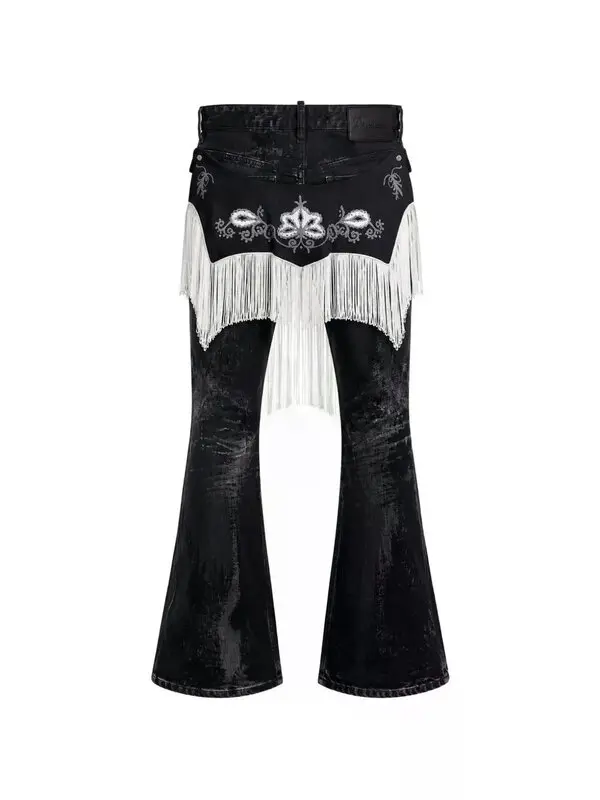 Dsquared2 Acid Wash Flare Jeans With Star Patch And Fringe Detail