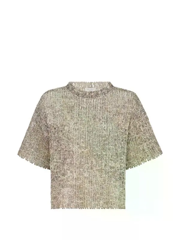 Brunello Cucinelli Mohair And Wool Dazzling Craquelé-embroidery T-shirt - Neutrals