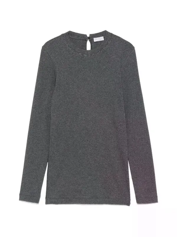 Brunello Cucinelli Long-sleeve T-shirt With Monili Chain Detail - Grey