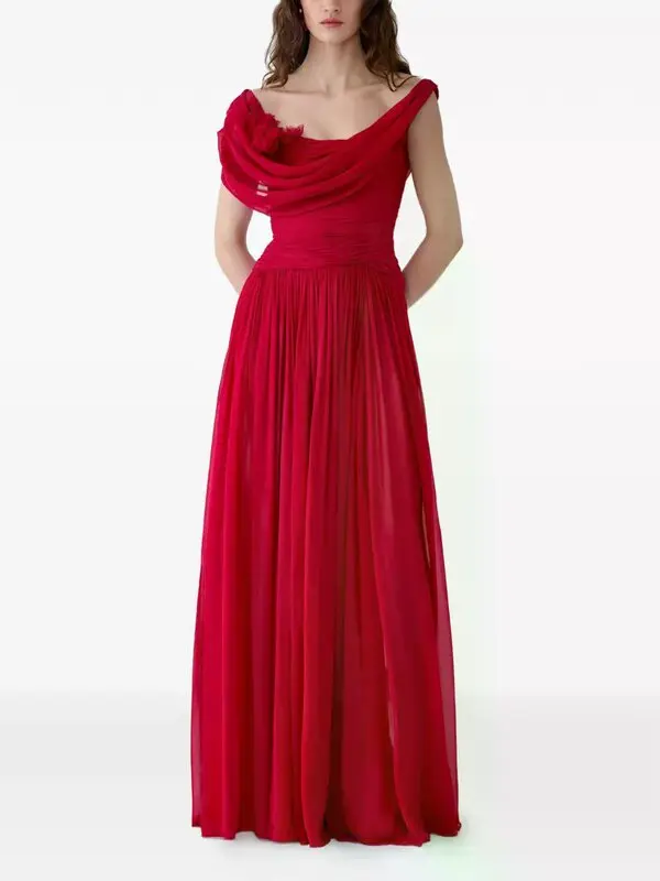 Carolina Herrera Draped Chiffon Gown With Floral Embellishment