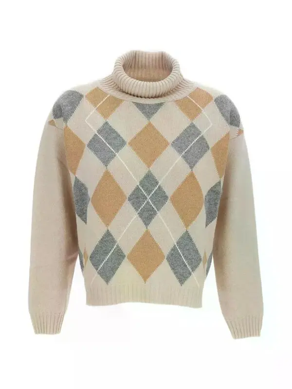 Lorena Antoniazzi Argyle Knit Roll Neck Sweater - Neutrals
