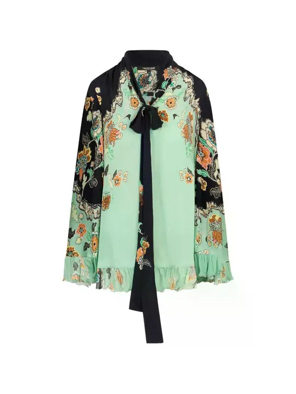 Roberto Cavalli Floral Print Pussy-bow Mini Dress - Green