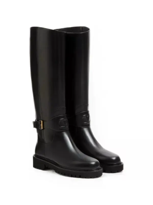 Valentino Garavani Vlogo Signature Buckle Detail Knee-high Boots - Black