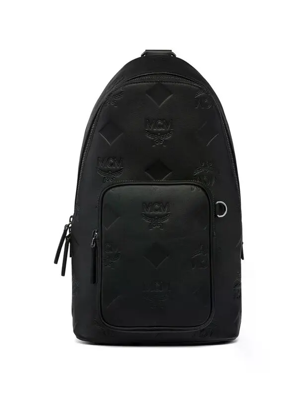 Mcm Aren Embossed Monogram Messenger Bag - Black