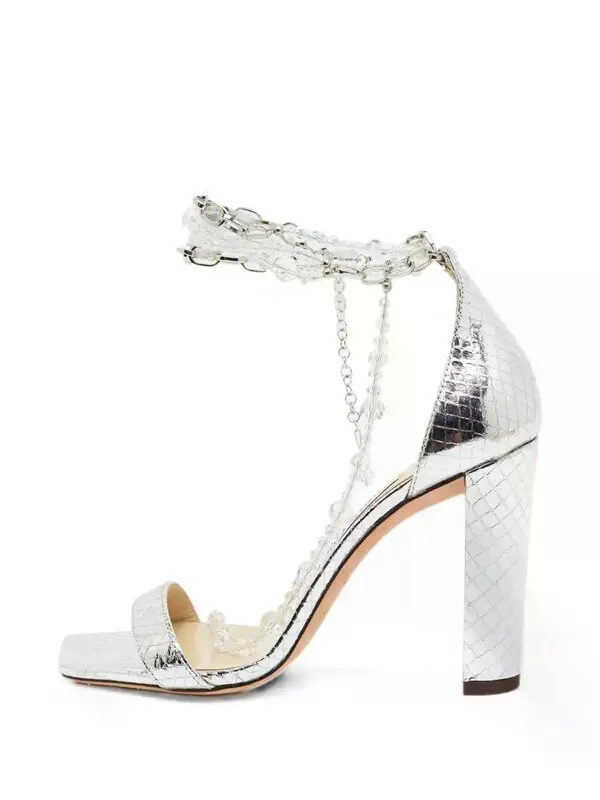 JIMMY CHOO Neena -tone Snakeskin-embossed High Block Heel Sandals - Silver