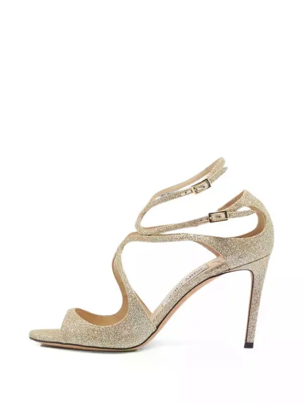 JIMMY CHOO Ivette Glitter Strappy Stiletto Sandals - Gold