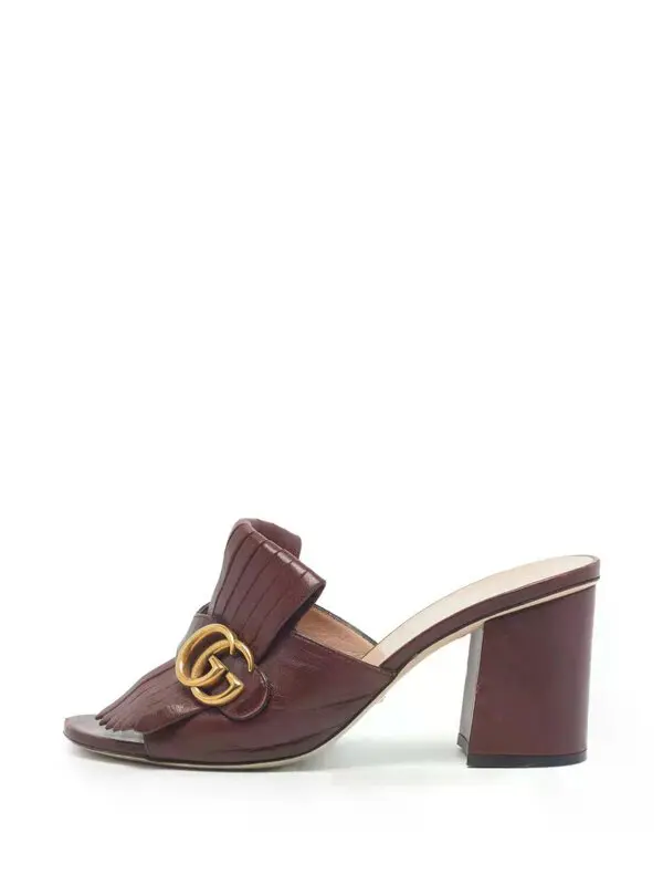 Gucci Gg Marmont Fringed Leather Heeled Sandals - Red