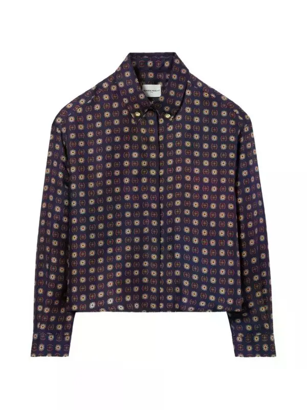 Claudie Pierlot Printed Silk Shirt With Jewelled Buttons - Blue