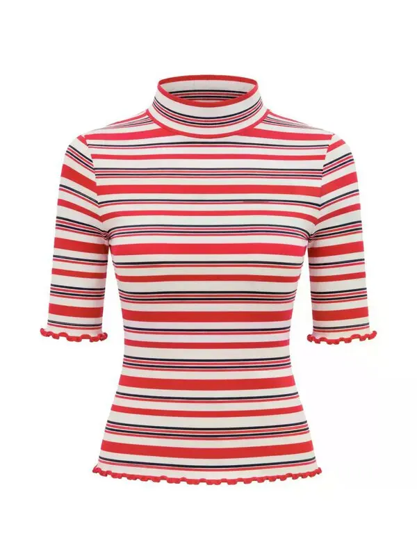 Tommy Hilfiger Striped Ribbed High Neck T-shirt - Red