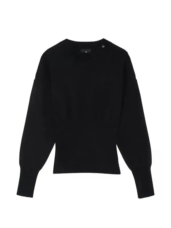 ANINE BING Ribbed Knit Mock Neck Long Sleeve Sweater - Black