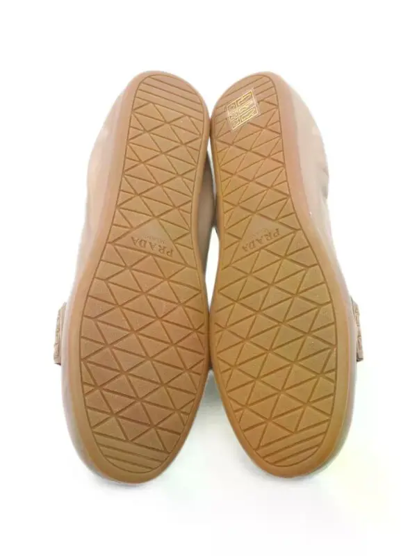 Prada Beige Leather Round Toe Logo Plaque Loafers