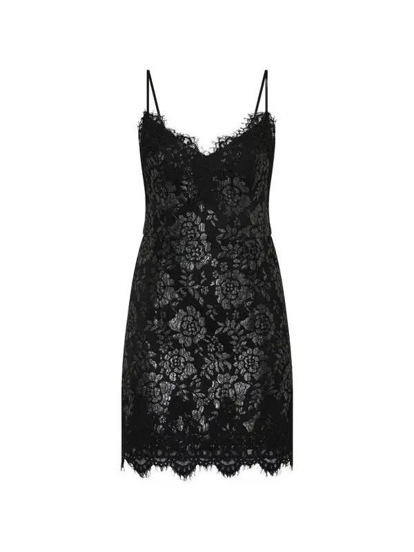 Rebecca Vallance Metallic Floral Lace Mini Dress - Black