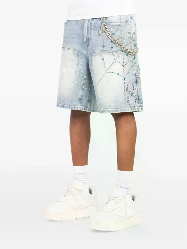 GUAPI Spiderweb Embellished Denim Shorts