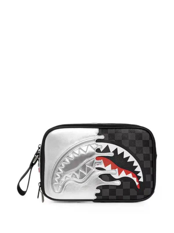 SPRAYGROUND Shark Mouth Checkered Makeup Bag - Silver