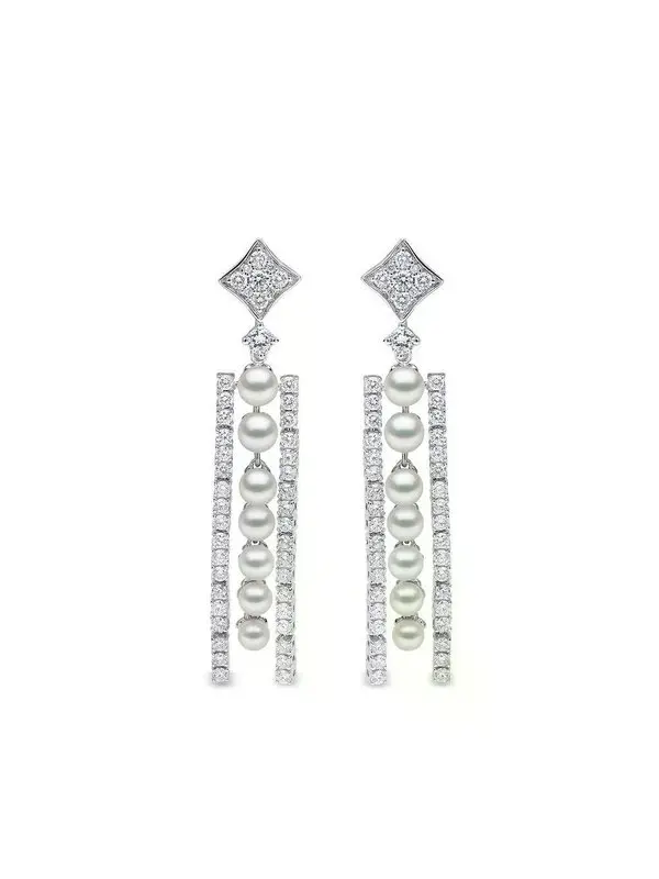 Yoko London 18kt White Gold Akoya Pearl And Diamond Drop Earrings - Silver