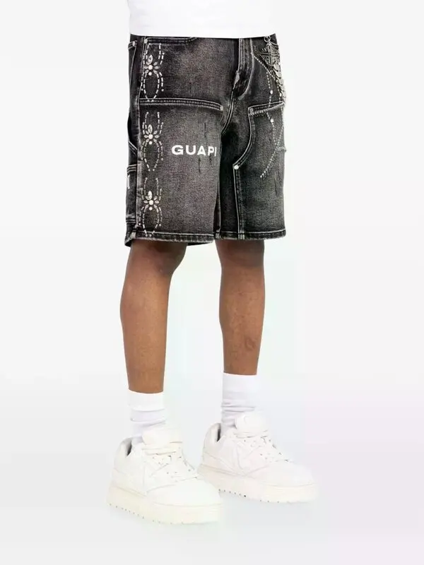 GUAPI Spiderweb Embellished Denim Shorts - Grey