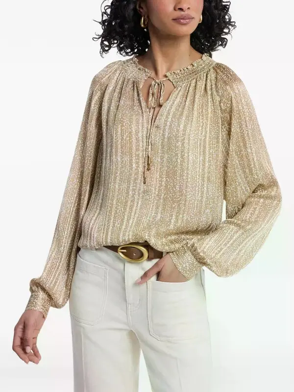 Michael Kors Smocked Tie-neck Blouse With Abstract Print
