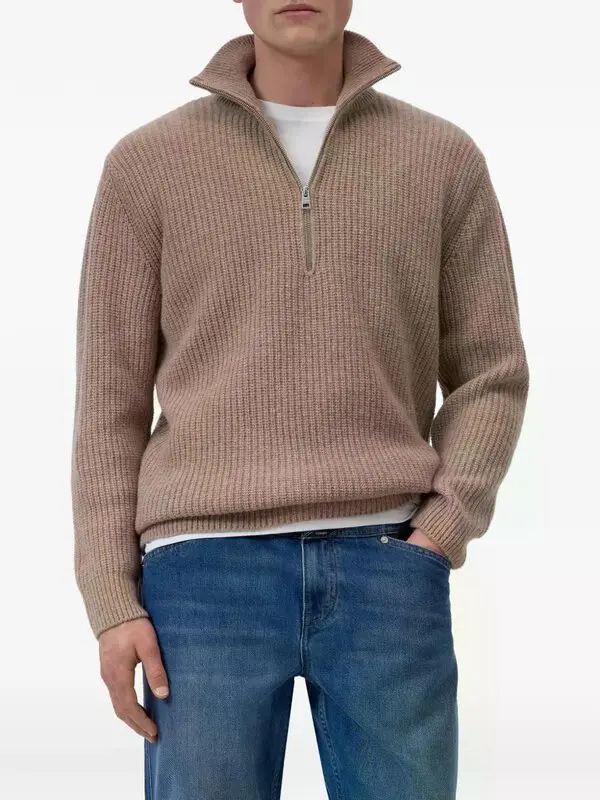 Closed Ribbed-knit Half-zip Sweater - Neutrals