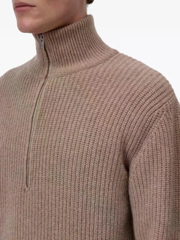 Closed Ribbed-knit Half-zip Sweater - Neutrals