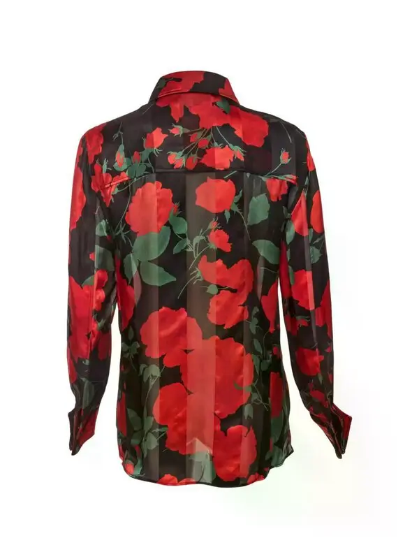Saint Laurent Floral Print Semi-sheer Silk Shirt