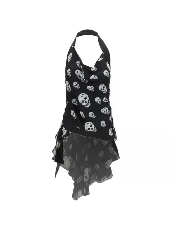 Alexander McQueen Skull Print Halterneck Blouse - Black