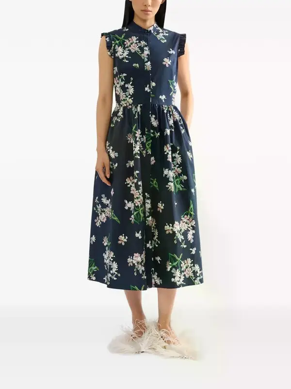 Erdem Floral Print Midi Dress - Blue