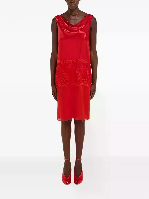 FERRAGAMO Lace Embroidered Silk Mini Dress - Red