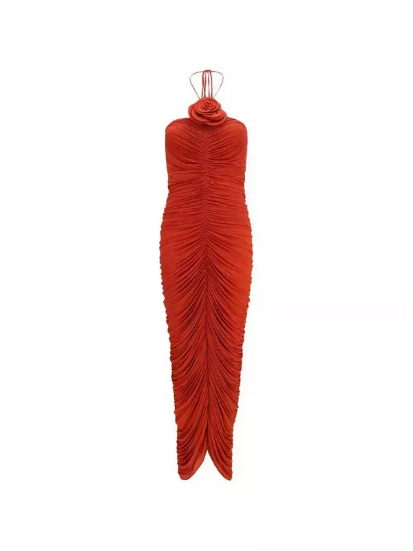 Magda Butrym Floral-appliqué Ruched Maxi Dress - Orange
