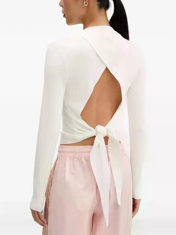 VICOLO Tie-back Ribbed Long-sleeve Top - White