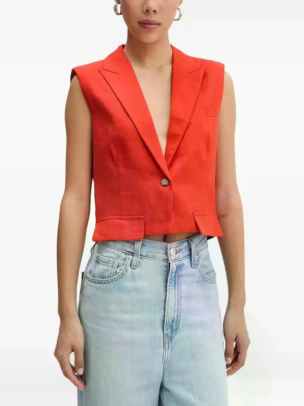 VICOLO Padded Shoulder Notched Lapel Vest - Red
