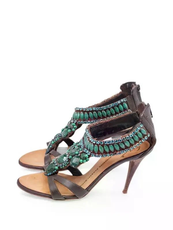 GIUSEPPE ZANOTTI Crystal Embellished Ankle Strap Sandals - Brown