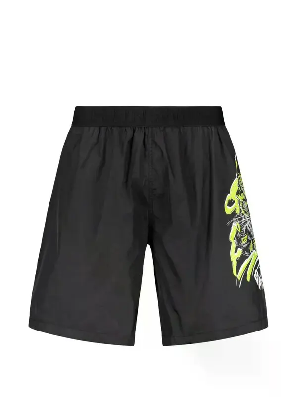 PLEIN SPORT Graphic Print Logo-waistband Swim Shorts - Black