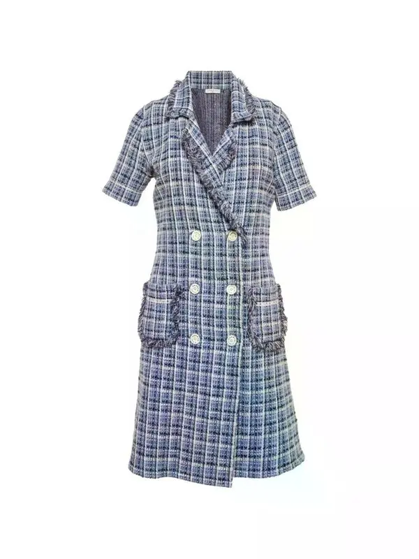 Sandro Double-breasted Tweed Mini Dress With Frayed Edges